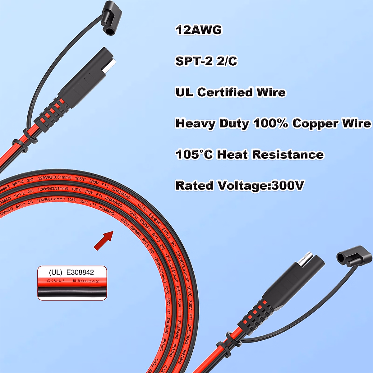 BBHEJJ 12AWG SAE Extension Cable, 15FT SAE to SAE Extension Cable Quick Disconnect Wire Harness, SAE Connector Cable for Solar Panel, Battery, Motorcycle, Cars, RV