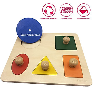Montessori Multi Shape Wooden Puzzle Toy Baby Toddler First Jumbo Wood Peg Educational Basic (5 Geometry Shape)