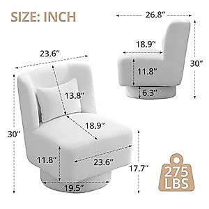 LLS Swivel Accent Sofa Chair with Lumbar Pillow, 360° Metal Base Boucle Fabric Upholstered Modern Barrel Sherpa Single Comfy Armless Couch for Living Room Bedroom Reading Lounge Corner, Ivory