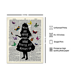 Alice Wonderland Quote Dictionary Wall Art - 8x10 Photo, Home Decor Poster - Unique Room Decorations for Bedroom, Office, Girls, Kids Room - Great Gift - 8x10 Unframed Picture Print