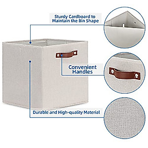 Temary Fabric Storage Cubes Storage Bins with Dual Leather Handles, 4 Pack Cube Baskets 13x13 Foldable Cube Organizers for Shelves, Home, Office, Nursery