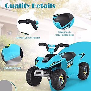 OLAKIDS Kids Ride On ATV, 6V Motorized Quad Toy Car for Toddlers, 4 Wheeler Battery Powered Electric Vehicle for Boys Girls with Forward/Reverse Switch, Anti-Slip Wheels (Aqua)