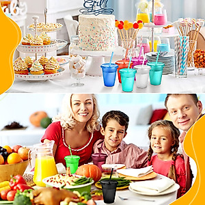 Cups with Straws and Lids Kids Tumbler with Straw Reusable Water Bottle Iced Coffee Travel Mug Cup Adults Plastic Cups for Parties Birthdays 16 oz (Modern Colors, 30 Pack)