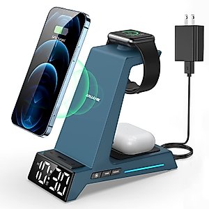 ANJANK Wireless Charging Station for Multiple Devices Apple, 3 in 1 Wireless Charger Stand with Alarm Clock, Charging Dock for iwatch/AirPods/iPhone 14/13/12/11/Pro/Max/XR/XS/8 Plus/Samsung Phone