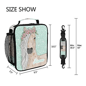 RunningBear Custom Cute Horse Flowers Lunch Bag Personalized Reusable Insulated Lunch Box Bag with Adjustable Strap Portable Travel Zipper Organizer for Adults, Kids, Prepschool