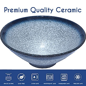 Evovee Japanese Ramen Bowls and Spoons Set 60 oz Ceramic Extra Large Asian Noodle Bowls Ramen Bowls and chopsticks and spoons set of 2 Japanese Bowls Pho Bowl Ramen Bowl Set 9 inch Blue