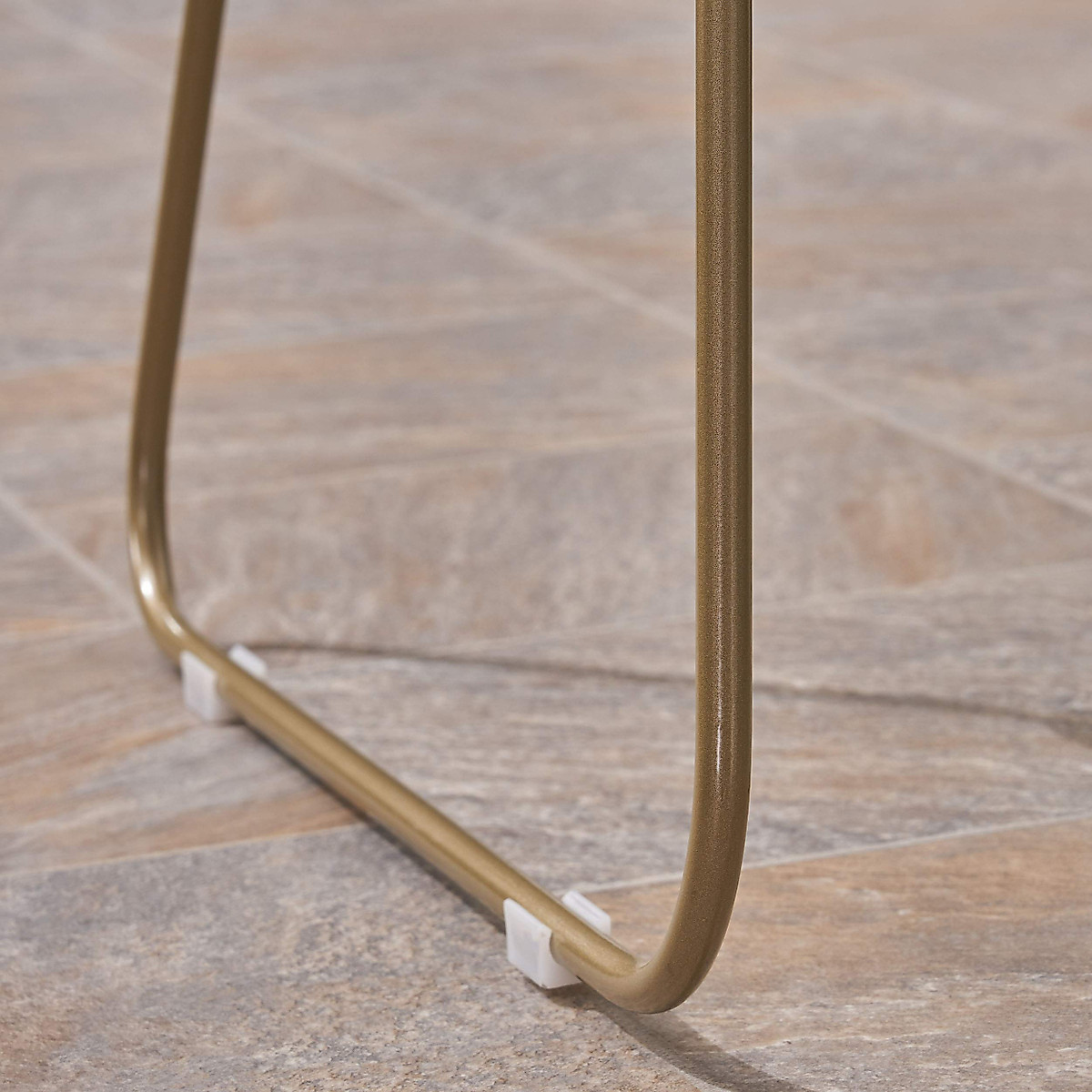 GDFStudio Outdoor Counter Stools, 26" Seats, Modern, Geometric, Light Brass Iron Frames with Ivory Cushion (Set of 2)