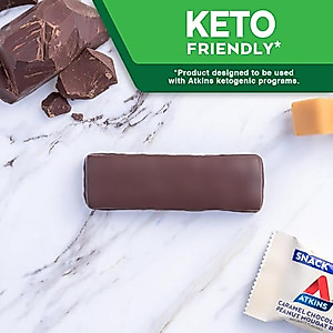 Atkins Caramel Chocolate Peanut Nougat Snack Bar, Protein Snack, High in Fiber, 2g Sugar, Keto Friendly, 5 Count