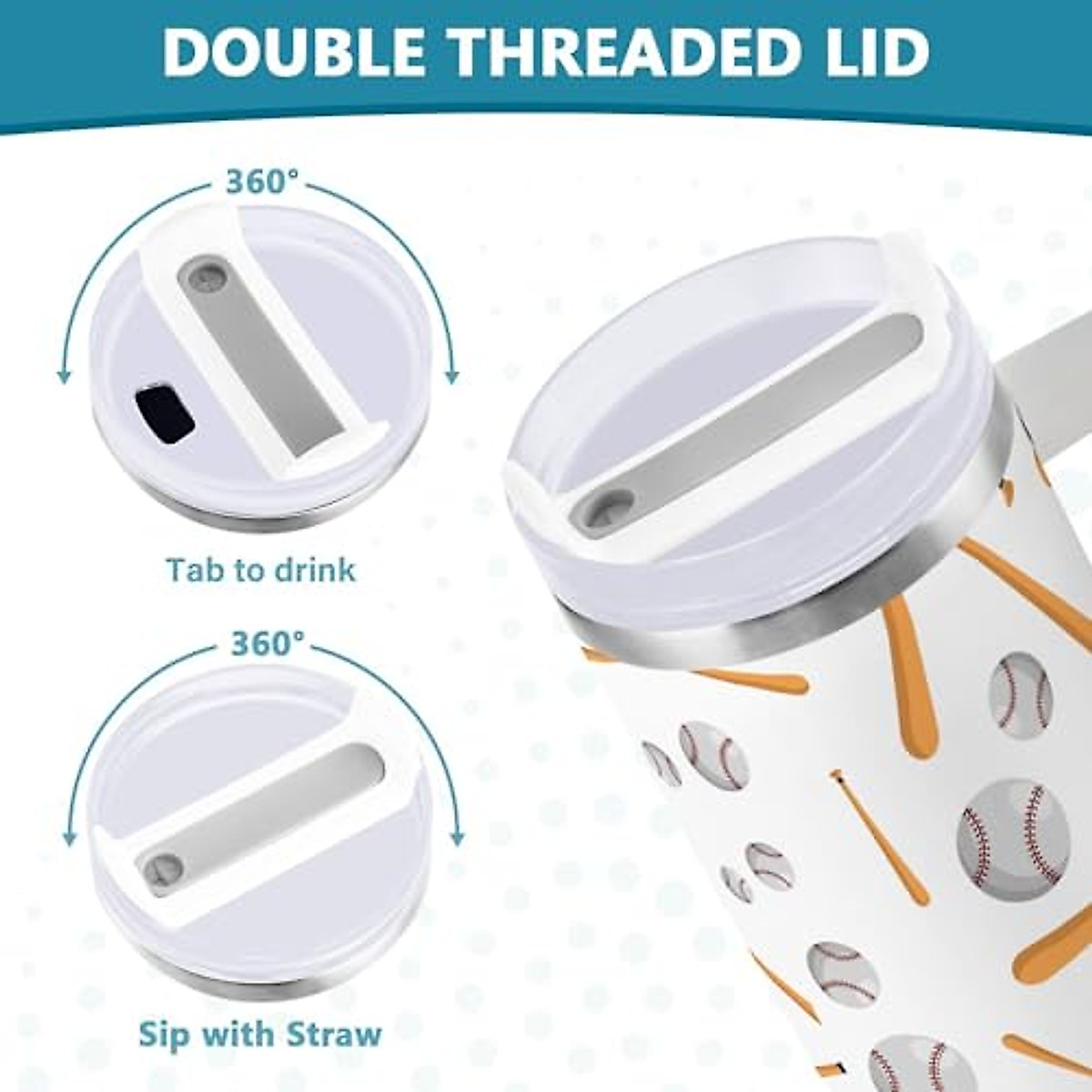 ARGTILDN 40 oz Tumbler Baseball Sport Play Insulated Travel Mug with Handle and Straw Lid Stainless Steel Vacuum Coffee Cup Tea Beverage Container Water Bottles for Car Sports office