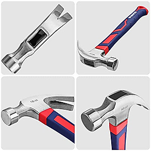 WORKPRO 2 Piece Claw Hammer Set, 8 oz Mini Stubby Claw Hammer&16 oz Fiberglass General Purpose Claw Hammer, Soft Nonslip Handle & Heat Treated Head