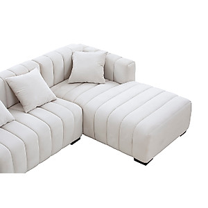KEVINSPACE 139" Modern Large Velvet Fabric Sectional Sofa, L-Shape Couch 5-Seat Couch with 5 Same Color Pillows, Extra Wide Chaise Lounge for Living Room, Apartment, Office,Beige Right Facing