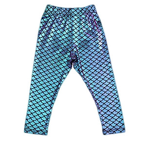 Baby Girls Clothes Mermaid Fish Scale Stretch Leggings High Waist Mermaid Pants 4t Girl Clothes Beach Outfits(3-4 Years, A)