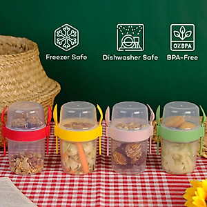 Osier Blanc 4 Pack On The Go 21.9 oz Breakfast Cups with Lids and Spoon, Reusable Cereal Yogurt Cup with Topping Plastic Overnight Oats Container for Granola Oatmeal (21.9 oz - 4 Colors Set)