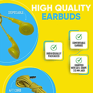 Redskypower 10 Pack Black Color Kid's Wired Earphone Headphones, Individually Bagged, Disposable Earphones Ideal for Students in Classroom Libraries Schools, Bulk Wholesale