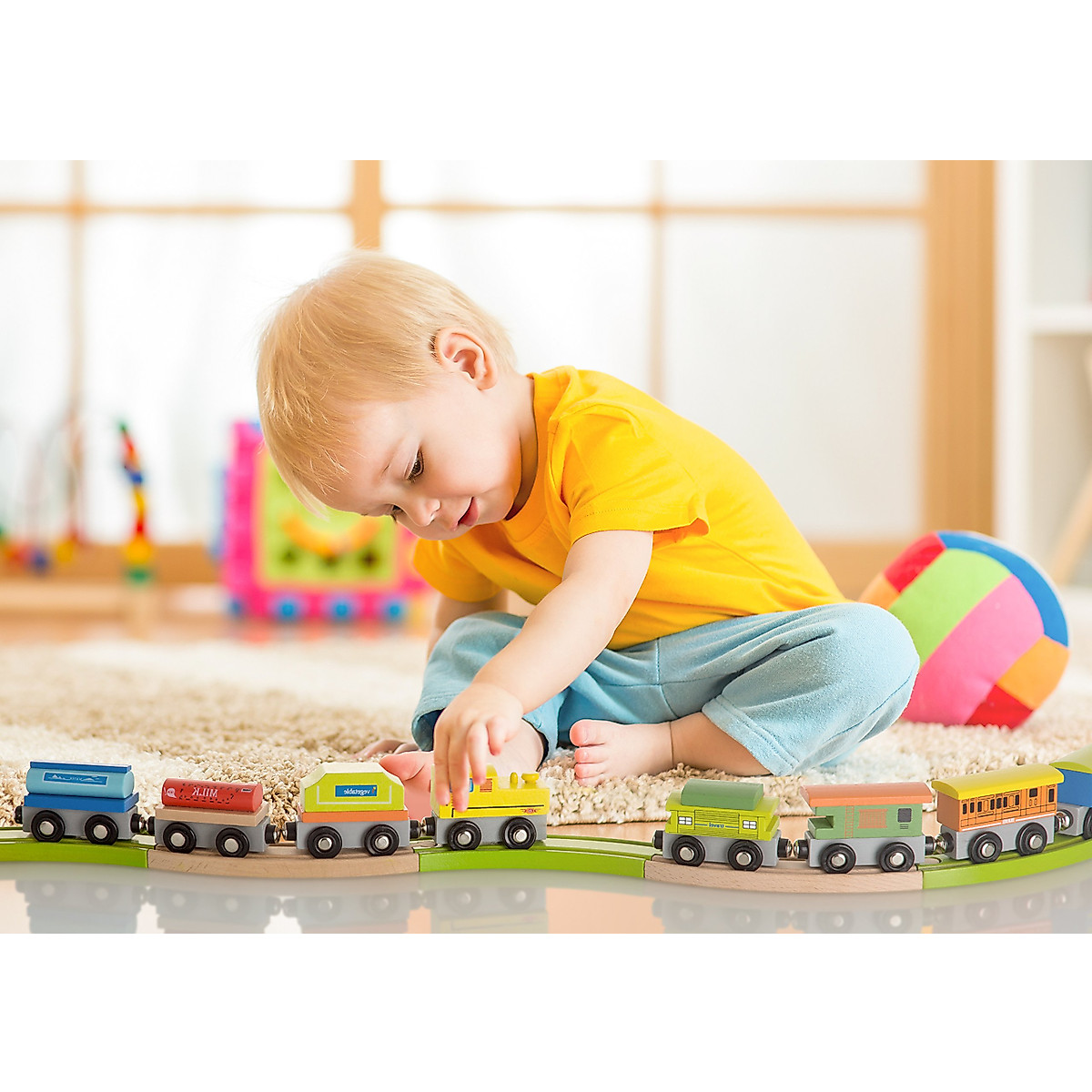 Wooden Train Cars - 12 Pack - A Kids Favorite Toy Train Set