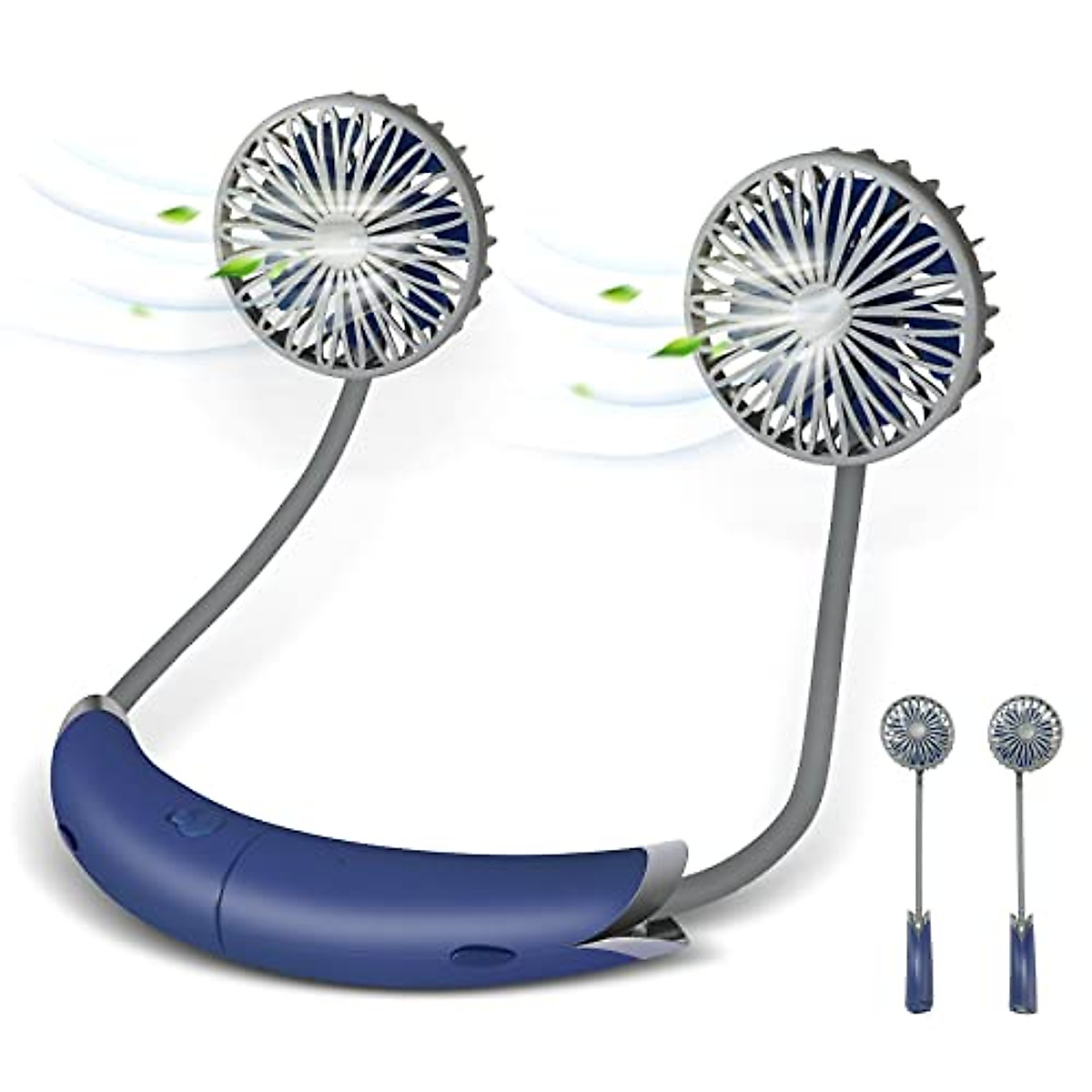HUIQIMEI Portable Neck Fan Rechargeable Cooling Neck Fan Detachable Electric Personal Fans Independent Switch Control Long Battery Life for Travel Office Household Outdoor Sports (Blue)