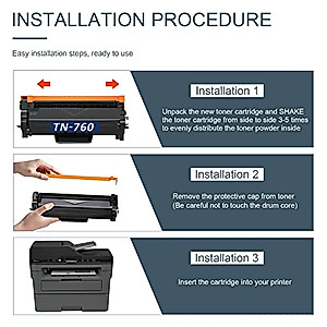 MOLIMER TN760 High Yield TN 760 TN-760 Toner Cartridge Compatible MFC-L2710DW Replacement for Brother TN760 Toner Cartridge with MFC-L2710DW DCP-L2550DW HL-L2350DW L2395DW Printer, 2-Pack, Black