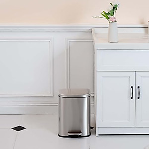 Amazon Basics Smudge Resistant Small Rectangular Trash Can With Soft-Close Foot Pedal, for Bathroom/ Living room, Brushed Stainless Steel,12 Liter/3.1 Gal, Satin Nickel Finish,11.3"L x 9.9"W x 15.1"H