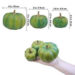 12 Pcs Assorted Small Artificial Green Pumpkins Rustic Harvest Decorative Pumpkins Foam Pumpkins for Fall Wedding Baby Shower Halloween Thanksgiving Table Centerpiece Mantel Farmhouse Décor