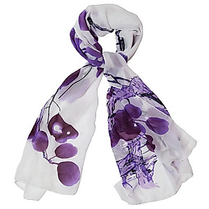 GOFINEE Women Chiffon Long Neck Scarf Head Hair Wrap Soft Lightweight Grape