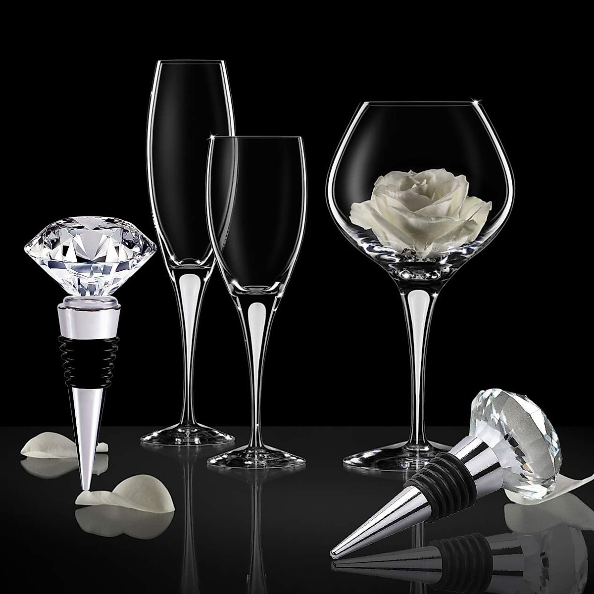 Miuion Decorative Crystal Wine and Beverage Bottle Stopper for Wine,Made of Zinc Alloy and Glass,Reusable Plug with Gift Box,Multi-Option (2 Pcs Crystal)