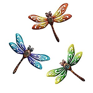 wotieuns Metal Dragonfly Wall Decoration, Garden Fence Outdoor Wall Art, Outdoor Wall Decoration, Outdoor Art Decoration Dragonfly, Suitable for Living Room, Bedroom, Yard and Porch, Set of 3