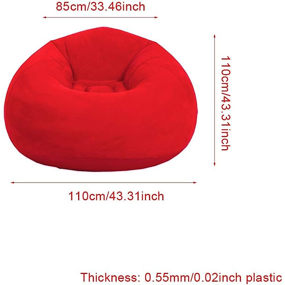 YtotY Beanless Bag Inflatable Chair, Air Sofa Outdoor Inflatable Lazy Sofa Chair No Filler,Washable Couch Bean Bag Chair Folding,for Organizing Plush Toys Or Memory Foam (Red)
