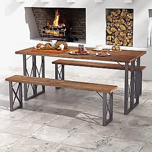 Tangkula 2 Pack Acacia Wood Outdoor Bench, 59 Inches Patio Bench with Metal Frame, 800 LBS Max Load, Backless Patio Benches for Outdoors, Porch, Garden Backyard, Park