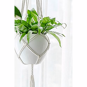 Mkono Macrame Plant Hanger Indoor Outdoor Hanging Planter Basket Cotton Rope 4 Legs 41 Inch