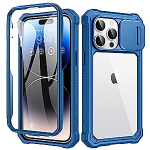 Ruky for iPhone 14 Pro Max Case with Camera Cover, iPhone 14 Pro Max Phone Case Built-in Screen Protector Full Body Protection Heavy Duty Case Boys Men for iPhone 14 Pro Max 6.7", Blue