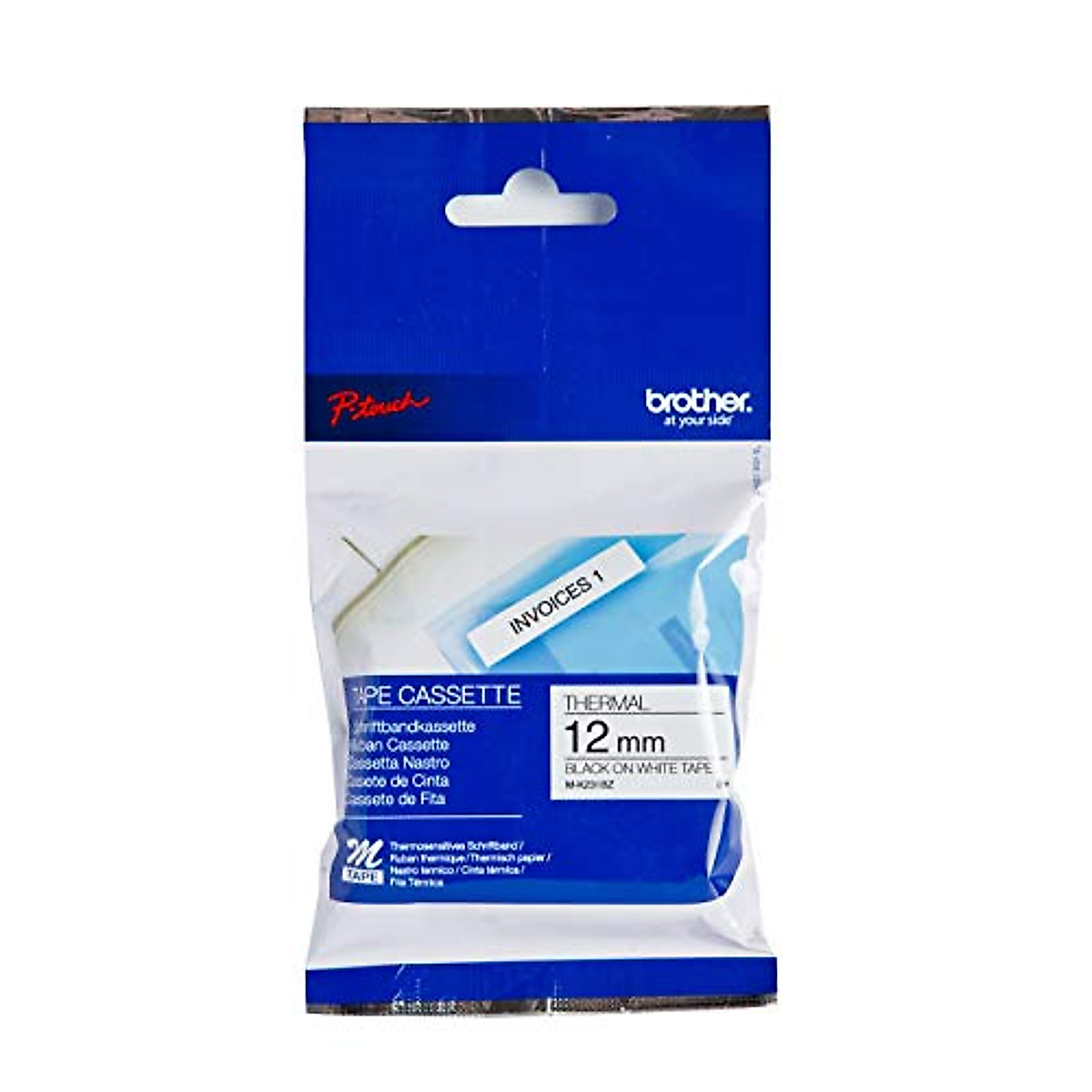 Brother M-K231BZ Labelling Tape Cassette, Black on White, 12 mm (W) x 8 m (L), Brother Genuine Supplies