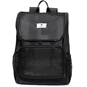 ESVAN Original Print Mesh Backpack Clear Bag See through Pack for School Beach Gym Multi-Purpose Women Men (G)