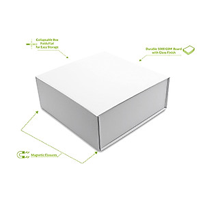 Magnetic Gift Box - 15 Pack White Collapsible Boxes with Lid Closure in Bulk, Luxury Cardboard Packaging for Boutiques, Small Business, Apparel, Retail, Bridesmaid, Parties, Presentations, Bulk - 8x8x4