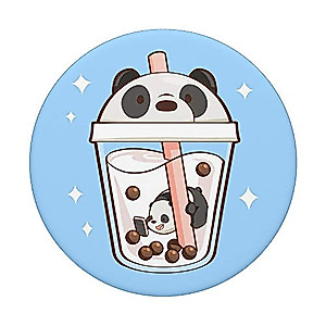 Boba Tea Bubble Tea Milk Tea - Blue and Panda Bear PopSockets PopGrip: Swappable Grip for Phones & Tablets