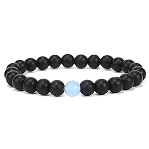 EIGHTEX Black Matte Agate & Turquoise His and Hers Bracelets 8mm Sandstone Couple Bracelet Distance Bracelets (Sky blue 2PCS/Set)