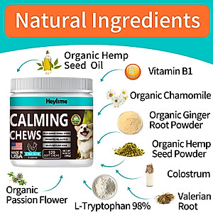 HEYISME Calming Chews for Dogs, Dog Calming Treats with Hemp, Valerian Root, Organic Chamomile, Dog Anxiety Relief Aid with Thunder, Fireworks, Separation, Barking, Stress Relief (Chicken, 120 Chews)