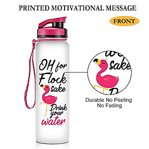 LEADO 32oz 1Liter Motivational Tracking Water Bottle with Times to Drink - for Flock Sake Drink Your Water - Funny Mothers Day, Flamingo Birthday Gifts for Women, Friends, Mom, Daughter, Her