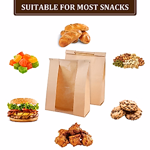 Dualshine 100 Pcs Bread Bags for Homemade Bread Sourdough Bread Bags Paper Kraft with Window Bread Bags 14" x 8.3" x 3.5" with Tin Strip and 500 Pcs Seal Stickers for Cookies Coffee Beans and Bakery
