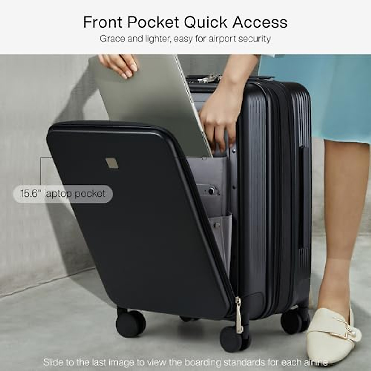 Hanke Grace Expandable Suitcases with Wheels Hardshell Carry On Luggage Airline Approved, 20 Inch Travel Suitcase Lightweight Tsa Luggage for Short Business Trips, Jet Black.