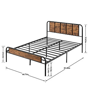 VECELO Queen Bed Frame Metal Platform with Wooden Headboard & Footboard Mattress Foundation Strong Metal Slats Support No Box Spring Replacement/Easy Assemble