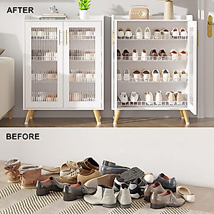 VECELO Shoe Cabinet Storage for Entryway, 4-Tier Free Standing Organizer with Doors and Shelves, Using for Hallway
