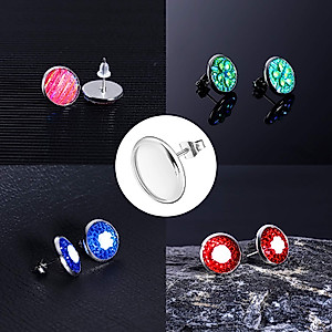 300 Pieces Stud Earring Kit Include 100pcs 12 mm Stainless Steel Blank Stud Bezel Settings 100 Rubber Backs 100 Earring Backs (Silver with Silver and Clear)