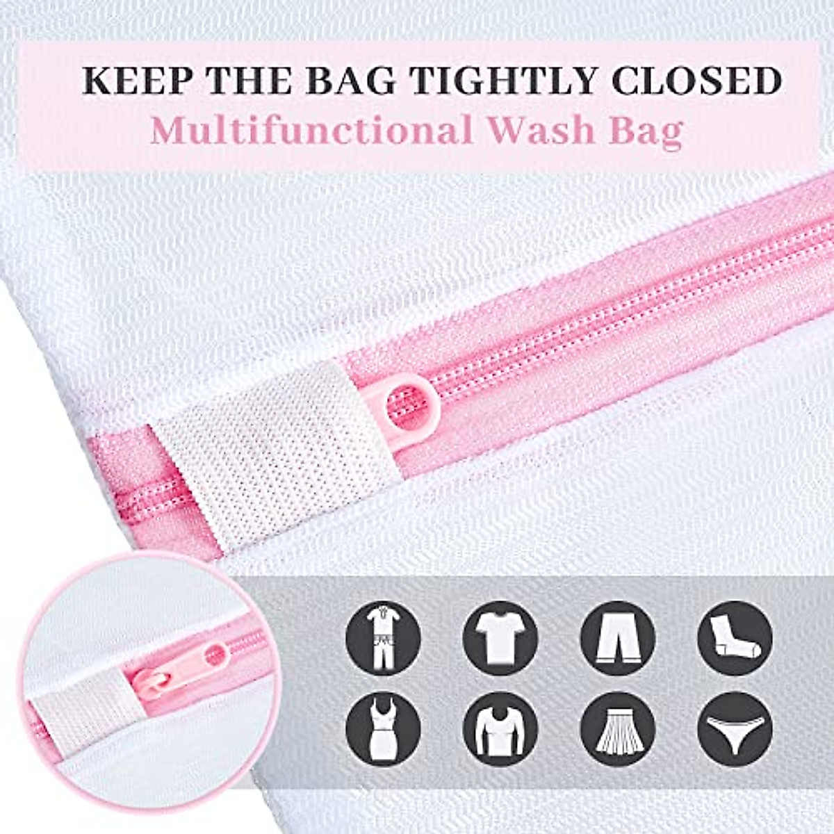 18 Pcs Fine Mesh Laundry Bags White Mesh Wash Bag Washing Machine Zipper Net Lingerie Bags for Washing Delicates Clothes Garment Underwear Blouse Hosiery Stocking Travel (Pink Zipper, 16 x 20 Inch)