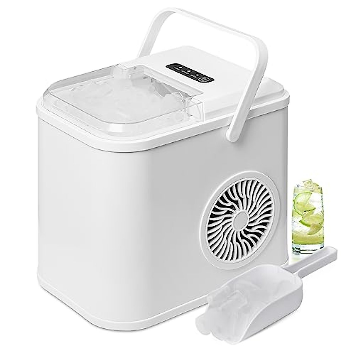 Magshion Compact Countertop Ice Maker, Portable Ice Machine with Handle, 8 Ice Cubes Ready in 8 Mins, 26lbs in 24Hrs, Ice Cube Maker with Ice Scoop for Home Kitchen Office Party RV, White