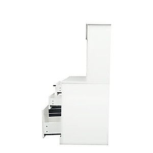 PRODCA Home Office Computer Desk with Hutch, Antiqued White Finish