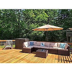 Sqodok Patio Cushion Covers Set for 7 Pcs Outdoor Sectional Rattan Sofa Set, Outdoor Cushion Covers for Seat and Back, Tan