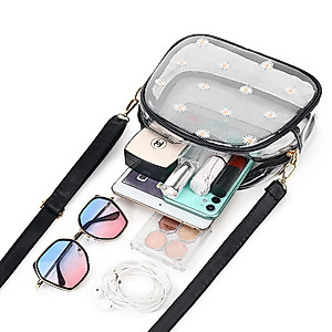 LOXOMU Clear Crossbody Purse for Women, Small Clear Purse Stadium Approved, See Through Clear Shoulder Bag with adjustable strap for Travel Work Concert (Black)