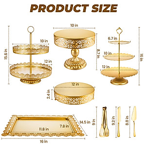 ELIMTEC Gold Cake Stand Metal Dessert Table Display Set Tiered Cupcake Holder Fruit Candy Donut Plate Serving Tower Tray Platter (Gold)