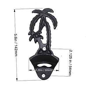 Luwanburg Black Cast Iron Palm Tree Novelty Bottle Opener, Rustic Wall Mount Bottle Opener Beach Coastal