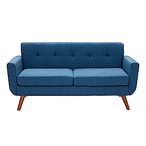 Tbfit 65" W Loveseat Sofa, Mid Century Modern Decor Love Seat Couch, Button Tufted Upholstered Love Seats Furniture for Living Room (Blue)